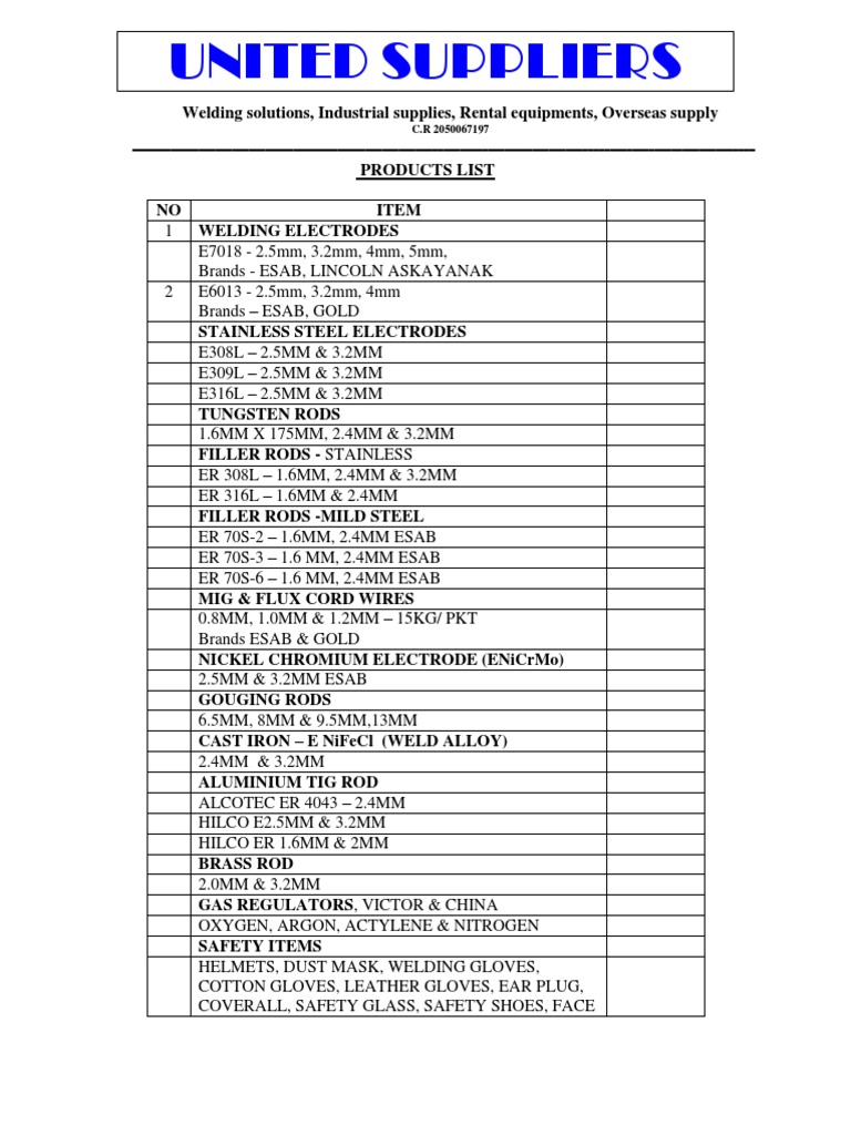 Industrial Products List