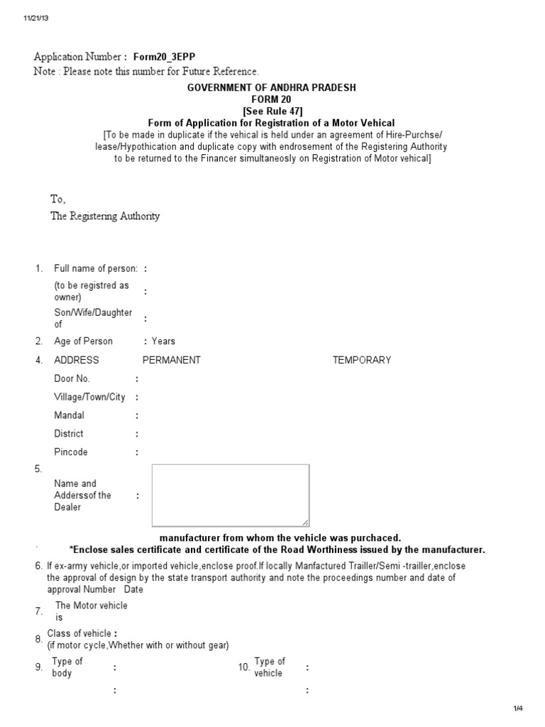 Permanent Vehicle Registration Application | PDF