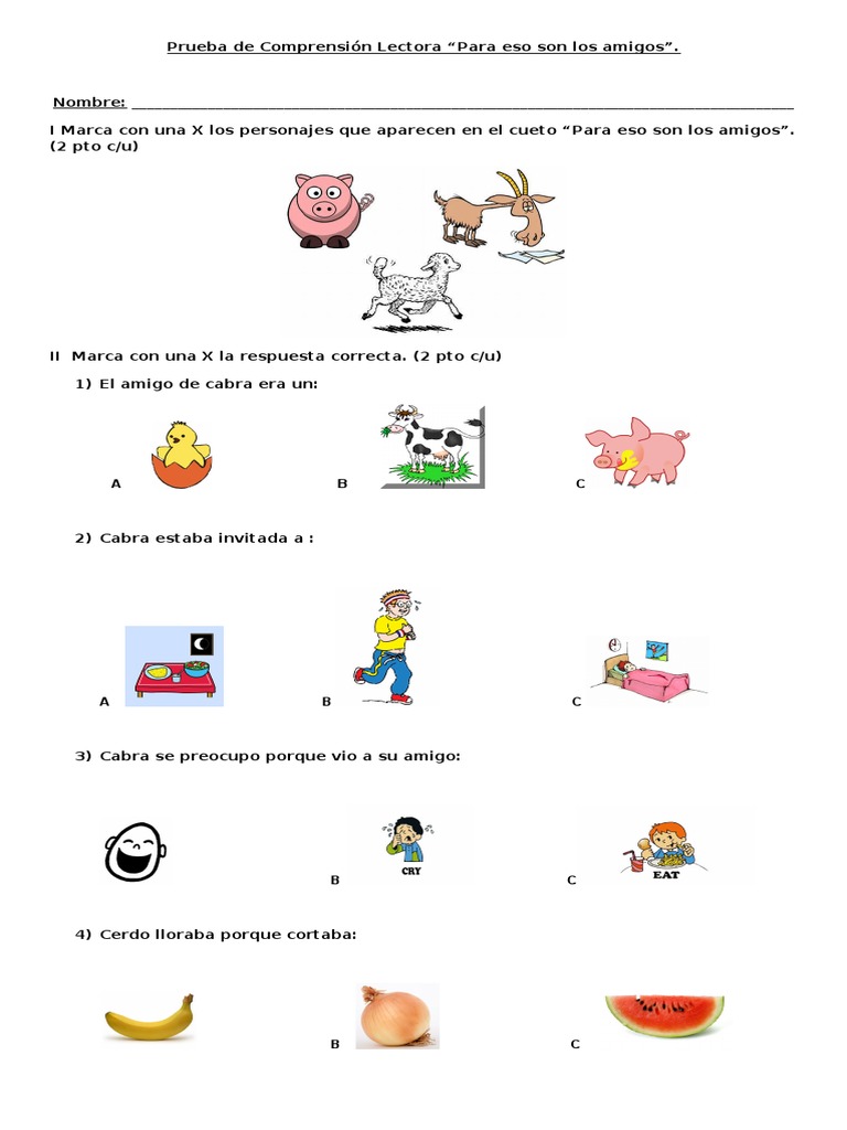 Prueba de Comprensión: "Para eso son los amigos" | PDF