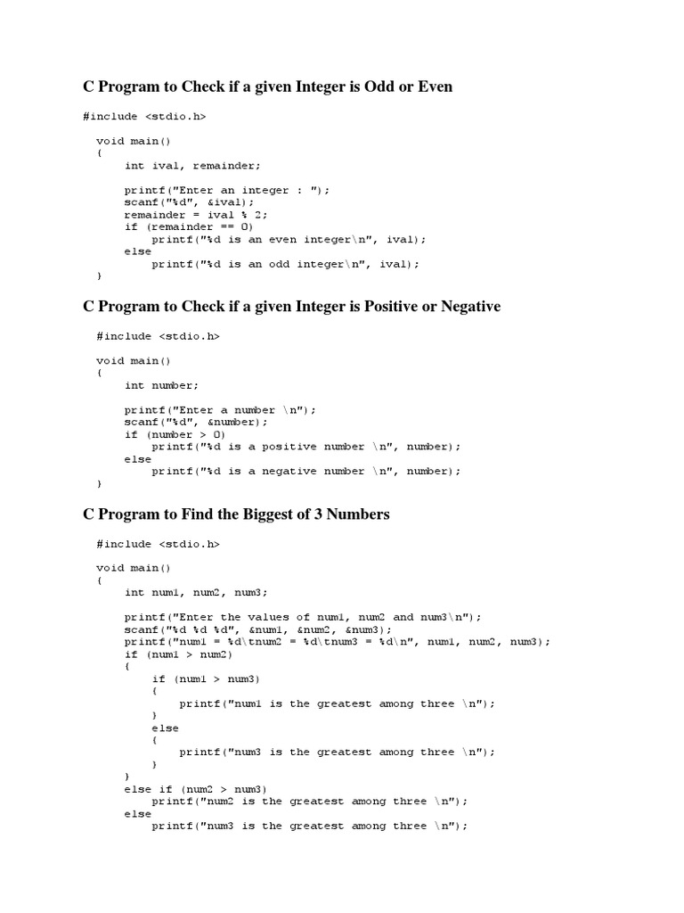 C Program To Check If A Given Integer Is Odd or Even | PDF | Integer ...