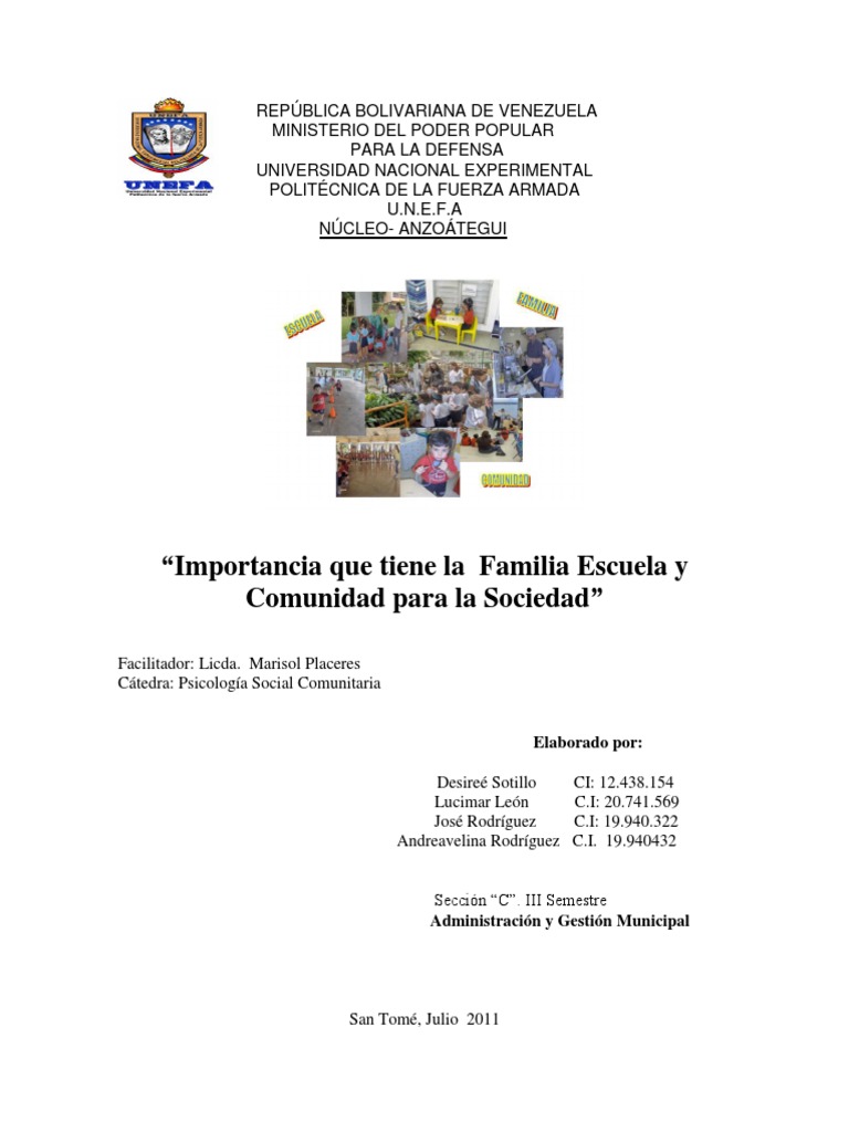 Importancia de Familia, Escuela y Comunidad | PDF | Familia | Comunidad