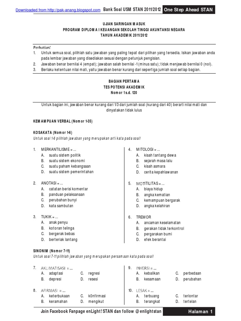 Soal Usm Stan 2011-2012 | PDF
