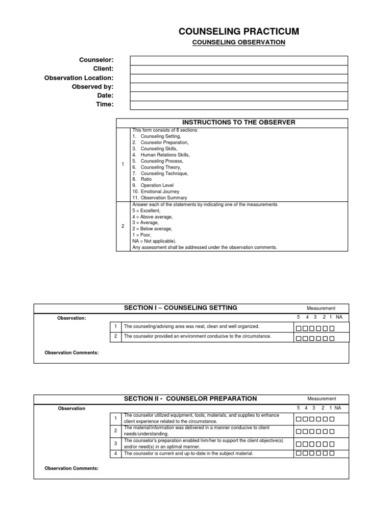 Counseling Practicum Observation Form | PDF | School Counselor ...
