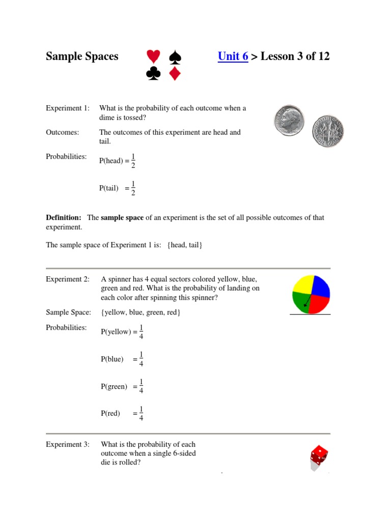 Sample Spaces Lesson 3 of 12: Unit 6 | PDF | Probability | Probability ...
