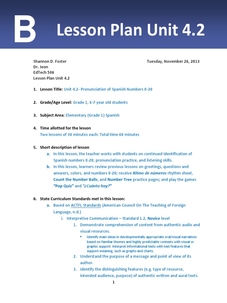 Shannon D. Foster Tuesday, November 26, 2013 Dr. Jeon Edtech 506 Lesson Plan Unit 4.2 | PDF ...