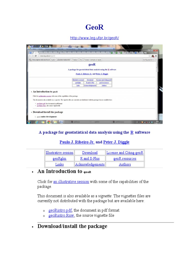 An Introduction To: A Package For Geostatistical Data Analysis Using The Software and | PDF ...