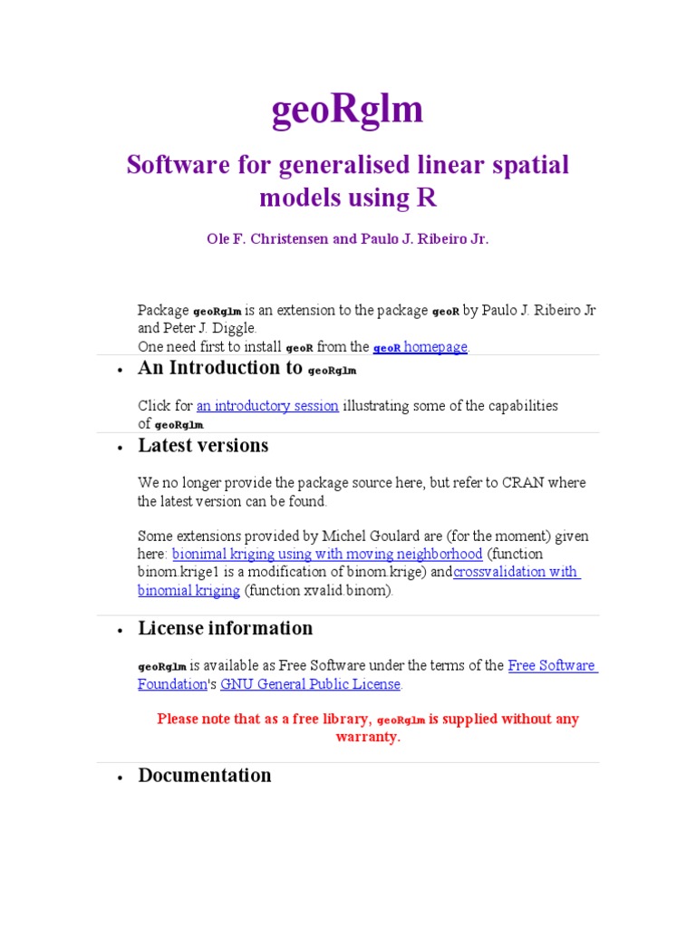 Georglm: Software For Generalised Linear Spatial Models Using R | PDF | Bayesian Inference ...