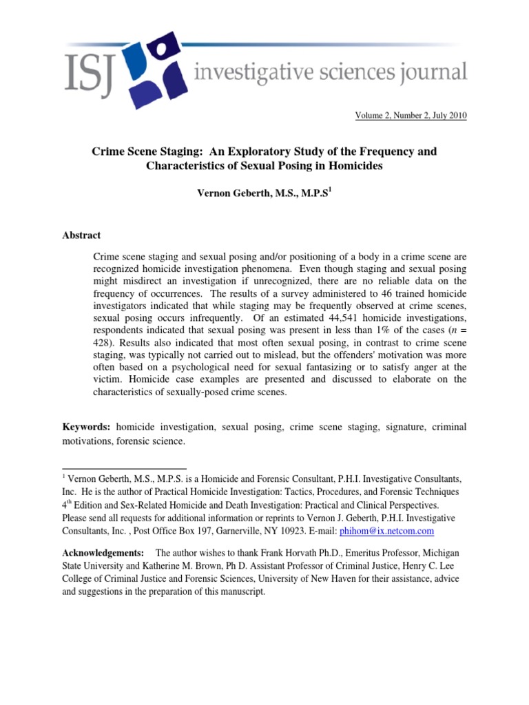 Crime Scene Staging: An Exploratory Study of The Frequency and ...