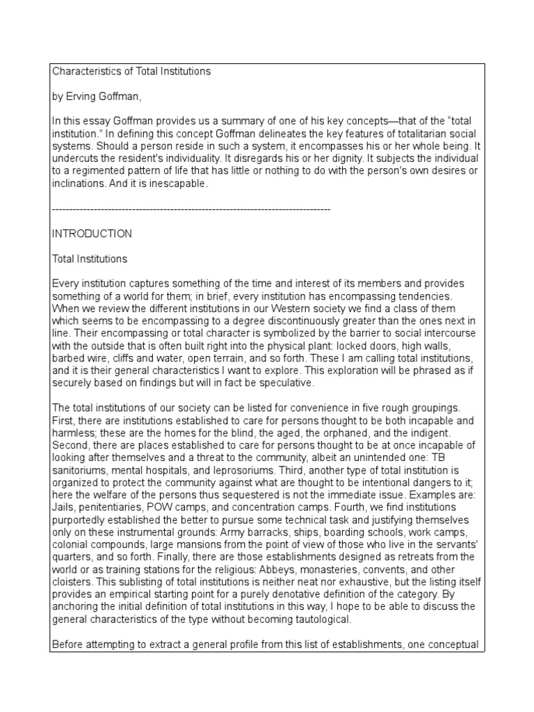 Erving Goffman - The Characteristics of Total Institutions ...
