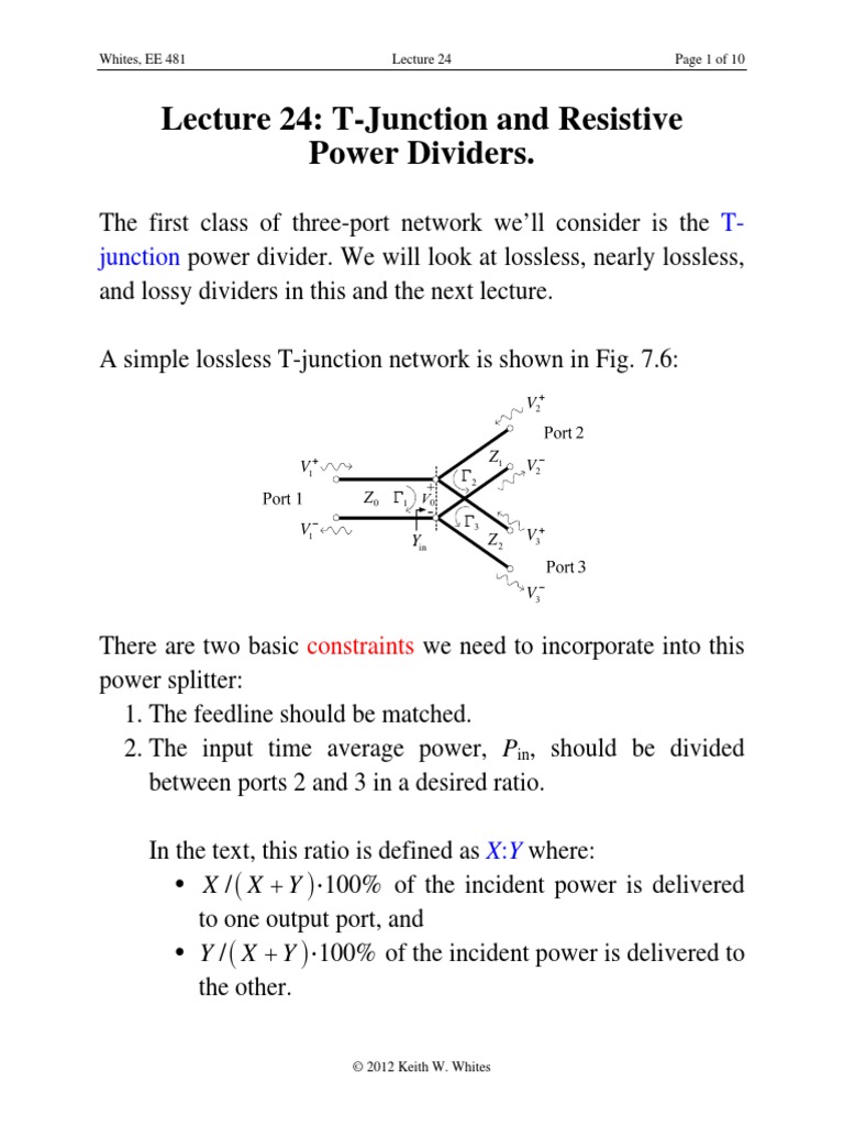 Lecture 24: T-Junction and Resistive Power Dividers | PDF | Force ...