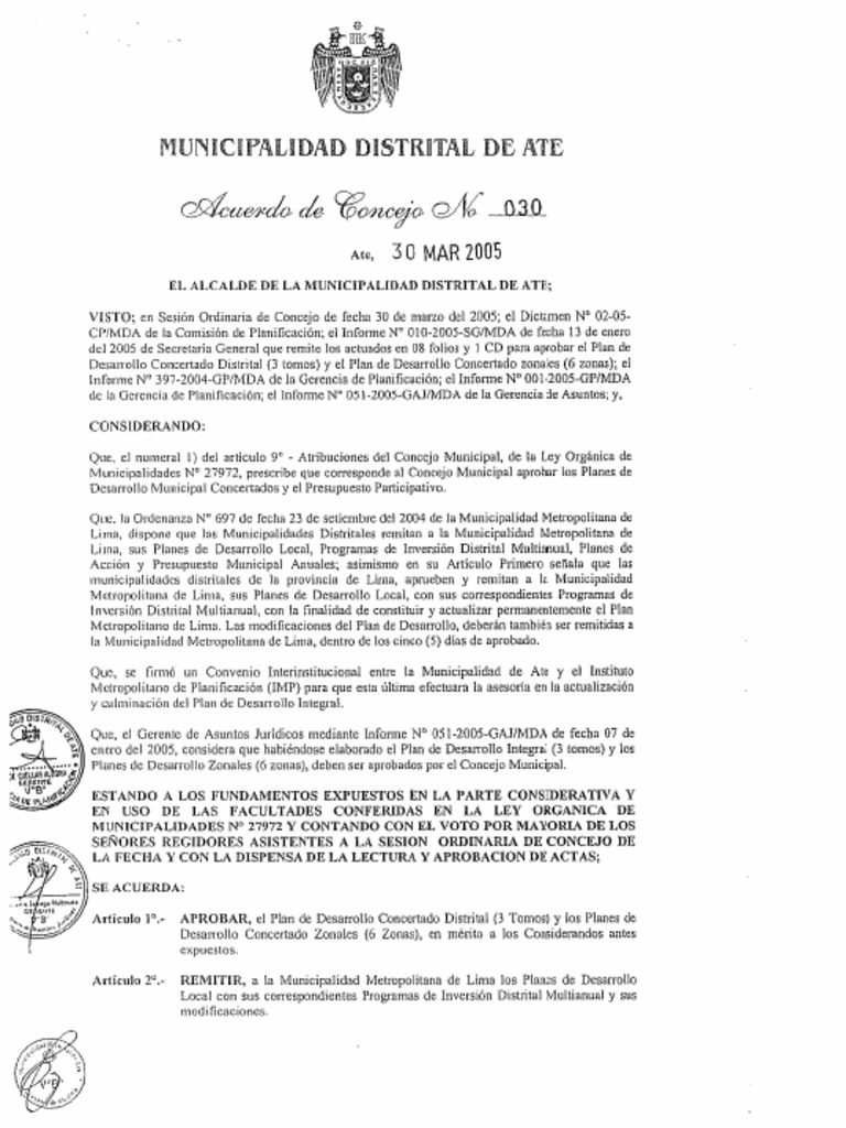 Plan Integral de Desarrollo Del Distrito de ATE - 2003 - 2015 | PDF ...