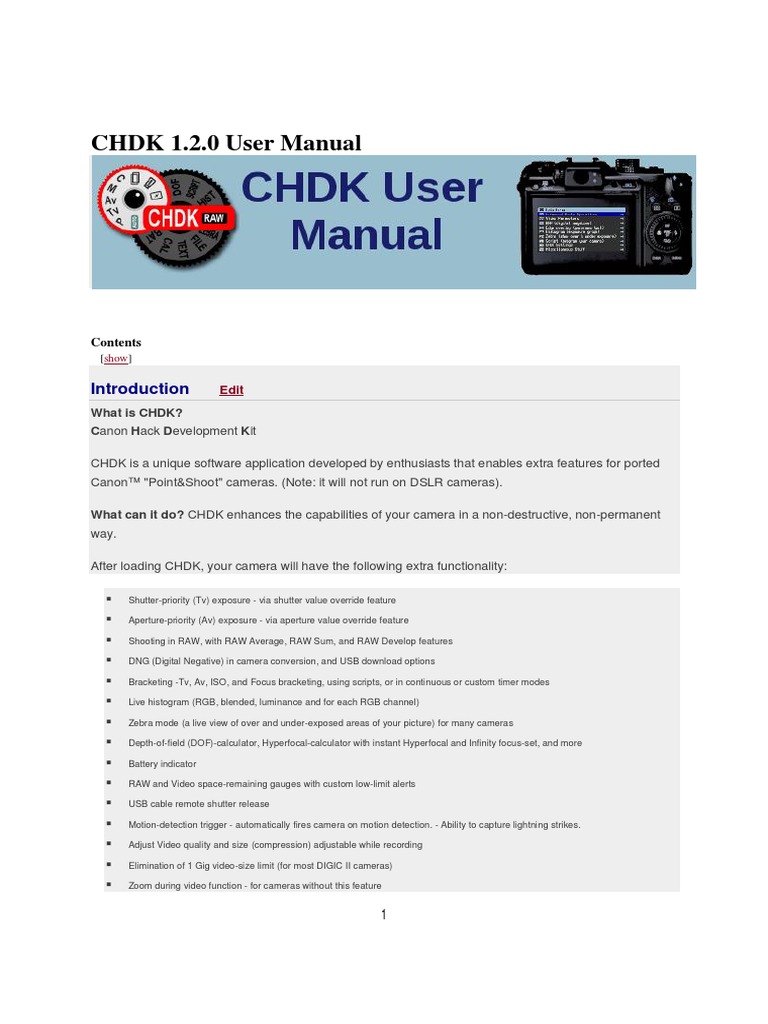 CHDK 1.2.0 User Manual: What Is CHDK? Canon Hack Development Kit | PDF ...