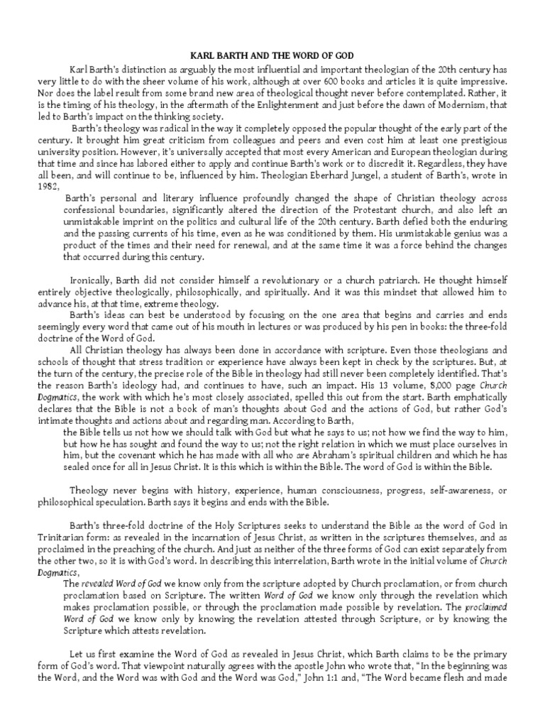 Barth and The Word of God | PDF | Karl Barth | Revelation