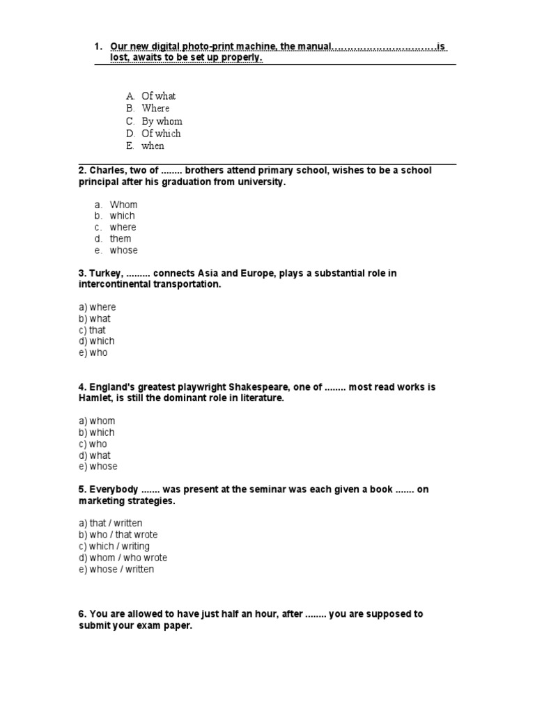 Grammar Exercises on Relative Clauses | PDF