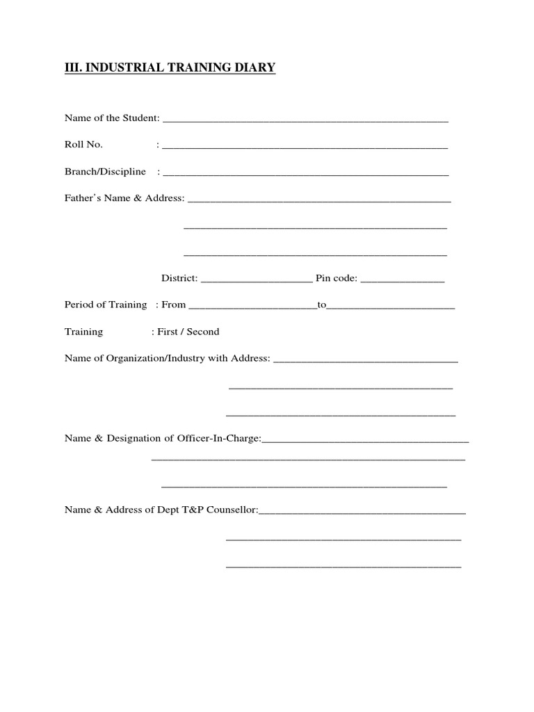 Iii. Industrial Training Diary | PDF | Business