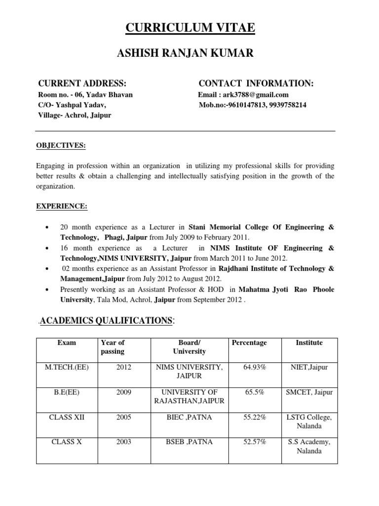 Ashish Ranjan (M.tech.) Resume | PDF