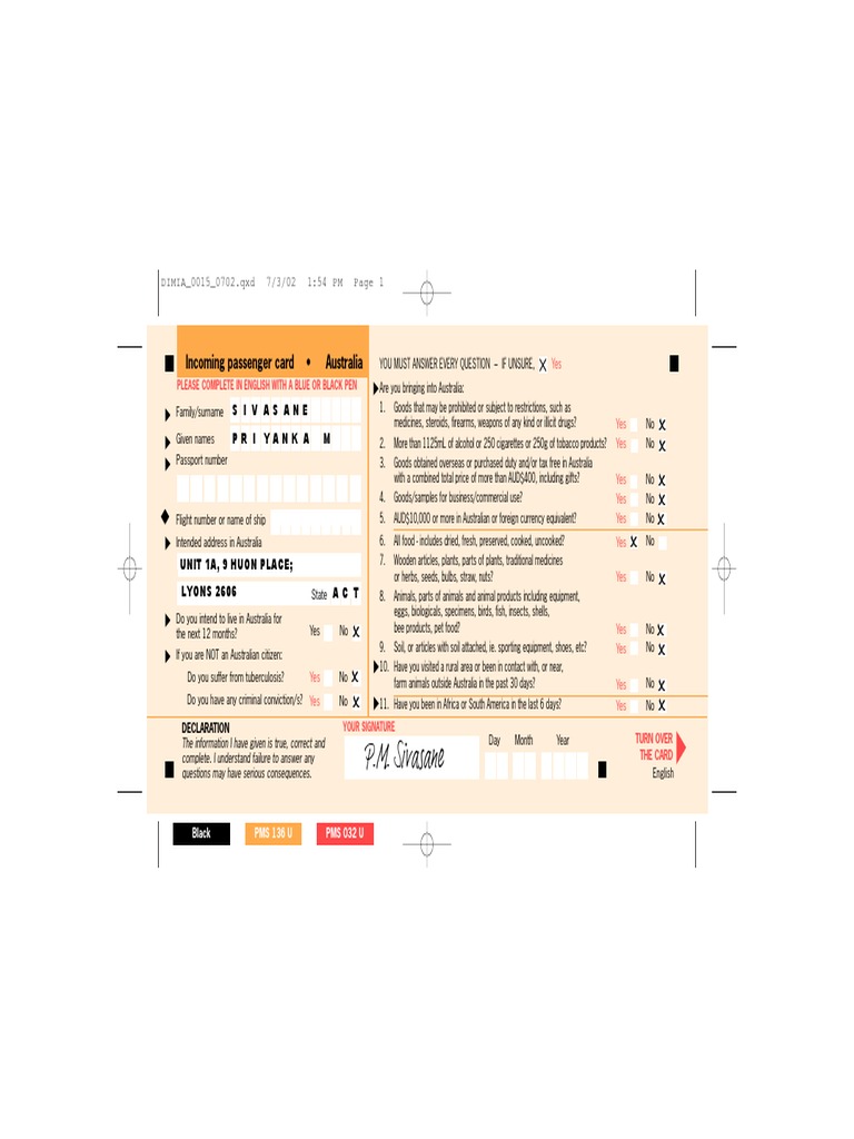 Incoming Passenger Card for Australia | Australia | Passport