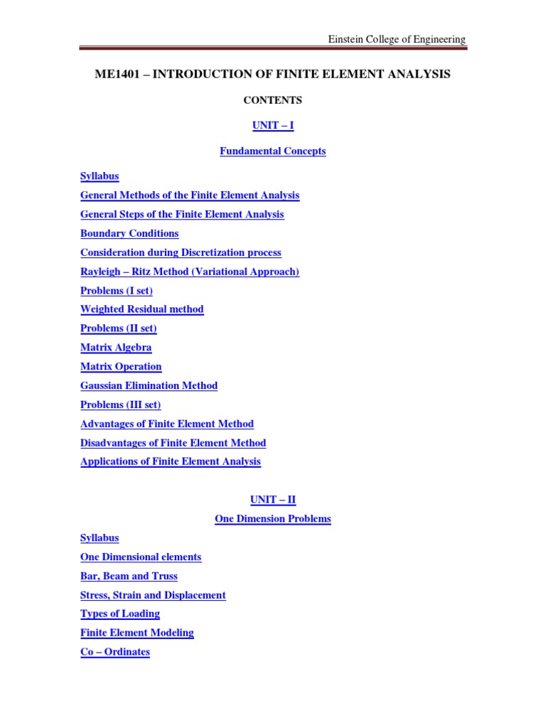 Me2353 Finite Element Analysis Lecture Notes Pdf Finite Element Method Matrix Mathematics