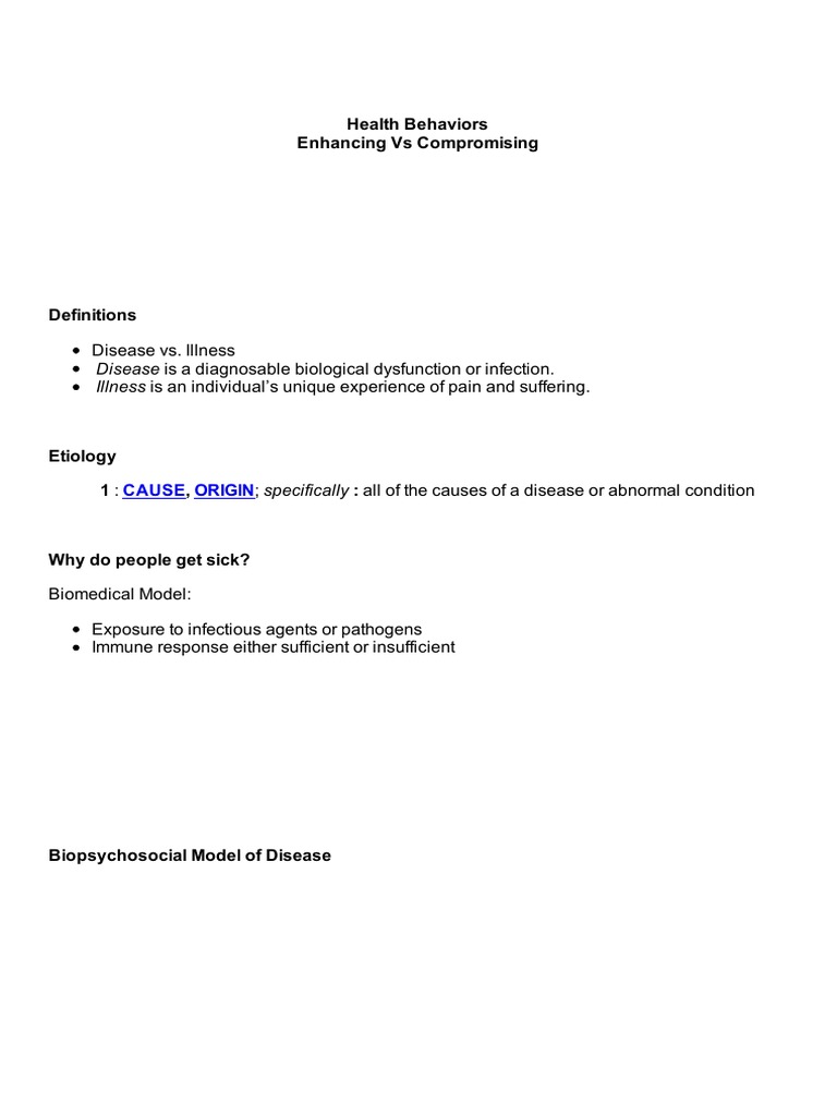 Health Behaviors Enhancing Vs Compromising | PDF | Chronic Condition ...