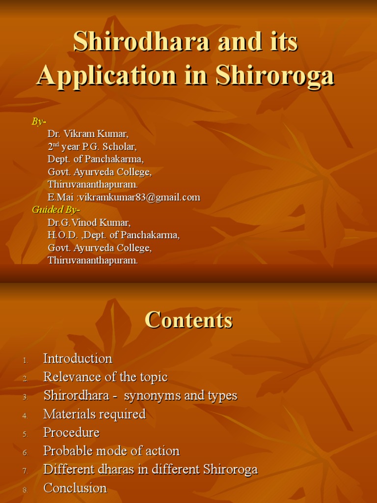Shirodhara and Its Application in Shiroroga | PDF | Ayurveda | Medicine