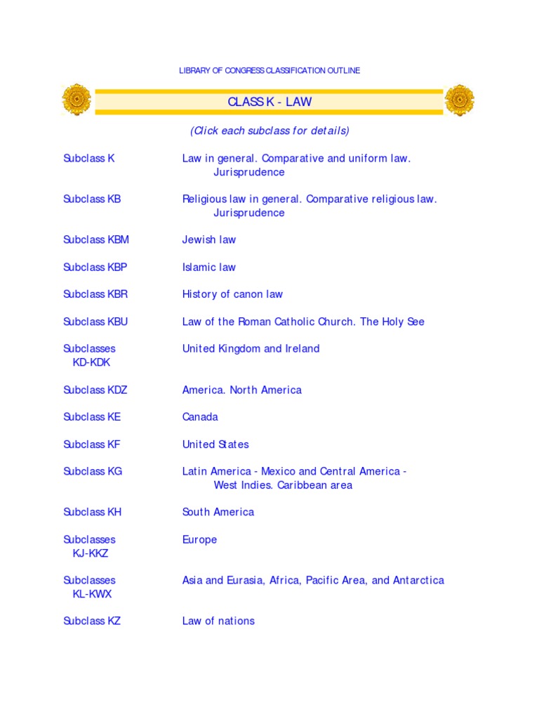 Library of Congress Classification Scheme For Law (K) | PDF | Arms ...