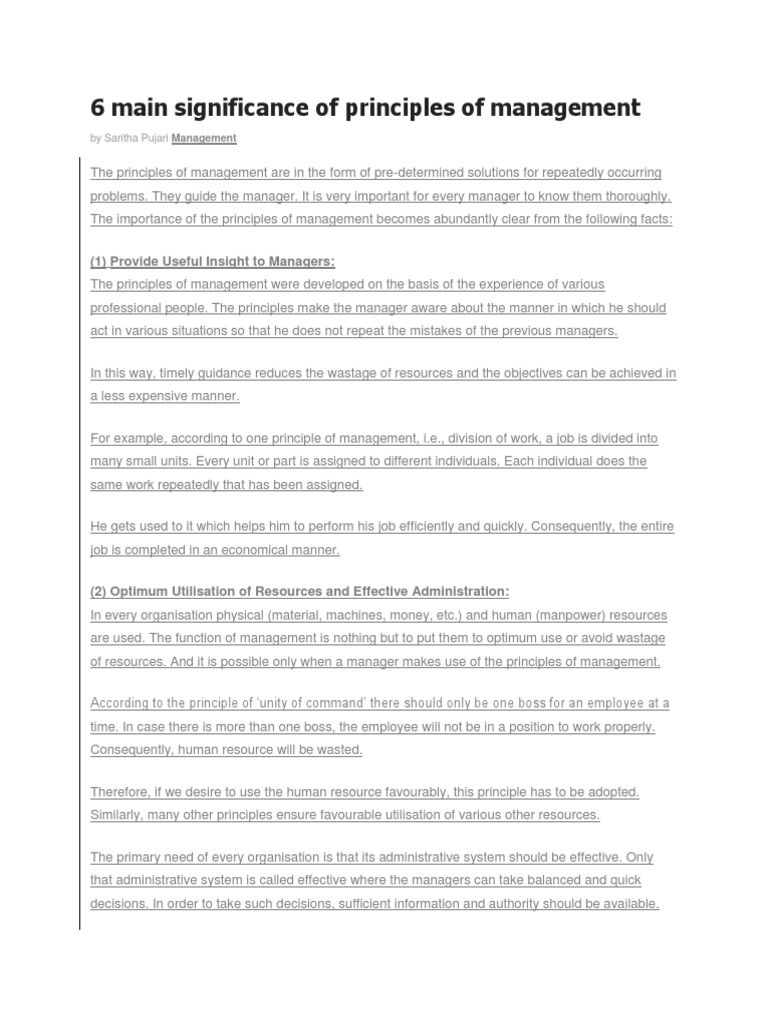 6 Main Significance of Principles of Management | PDF | Employment ...