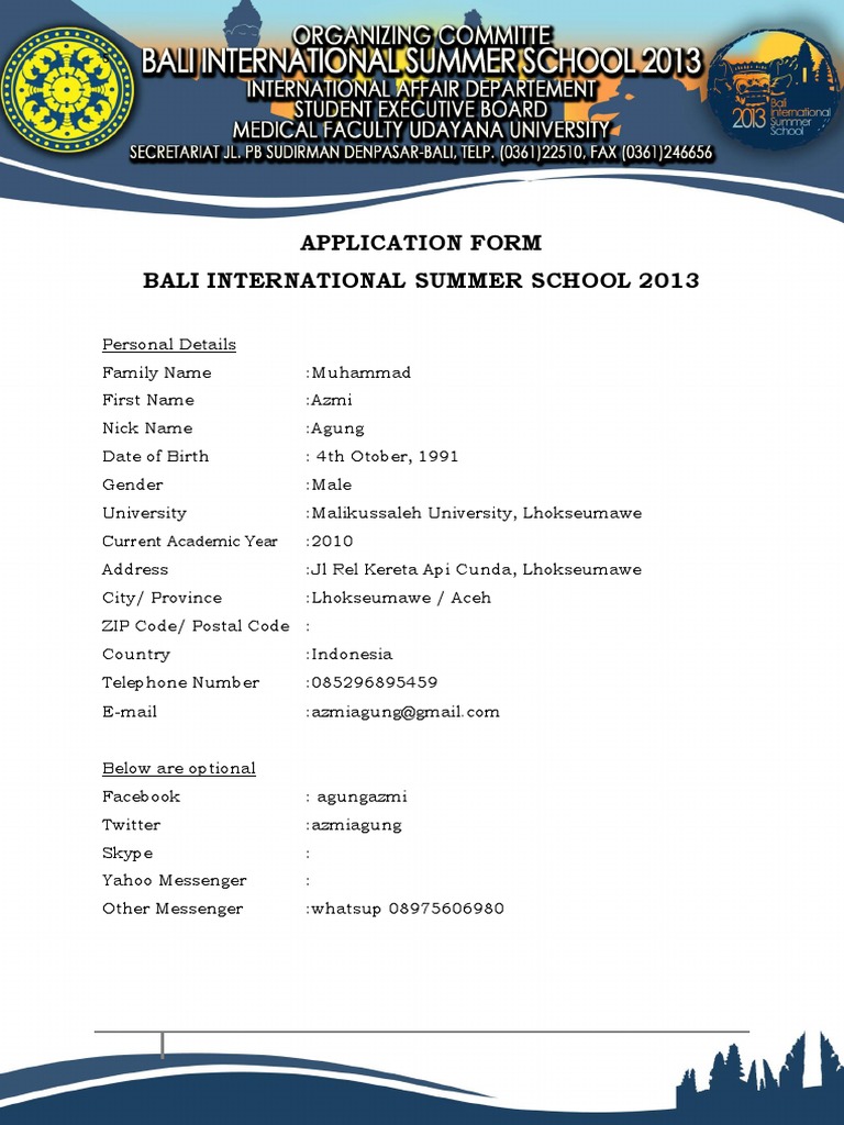 Application Form BISS 2013 | PDF | Essays | Medicine