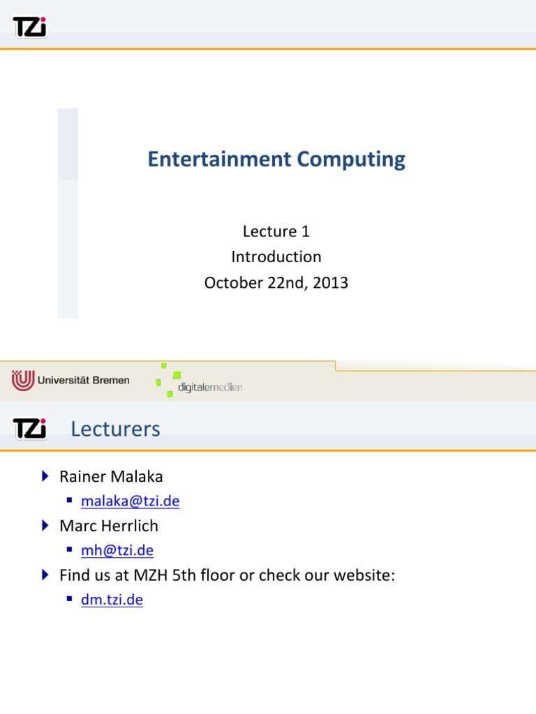 Entertainment Computing: October 22nd, 2013 | PDF | Game Design | Computing