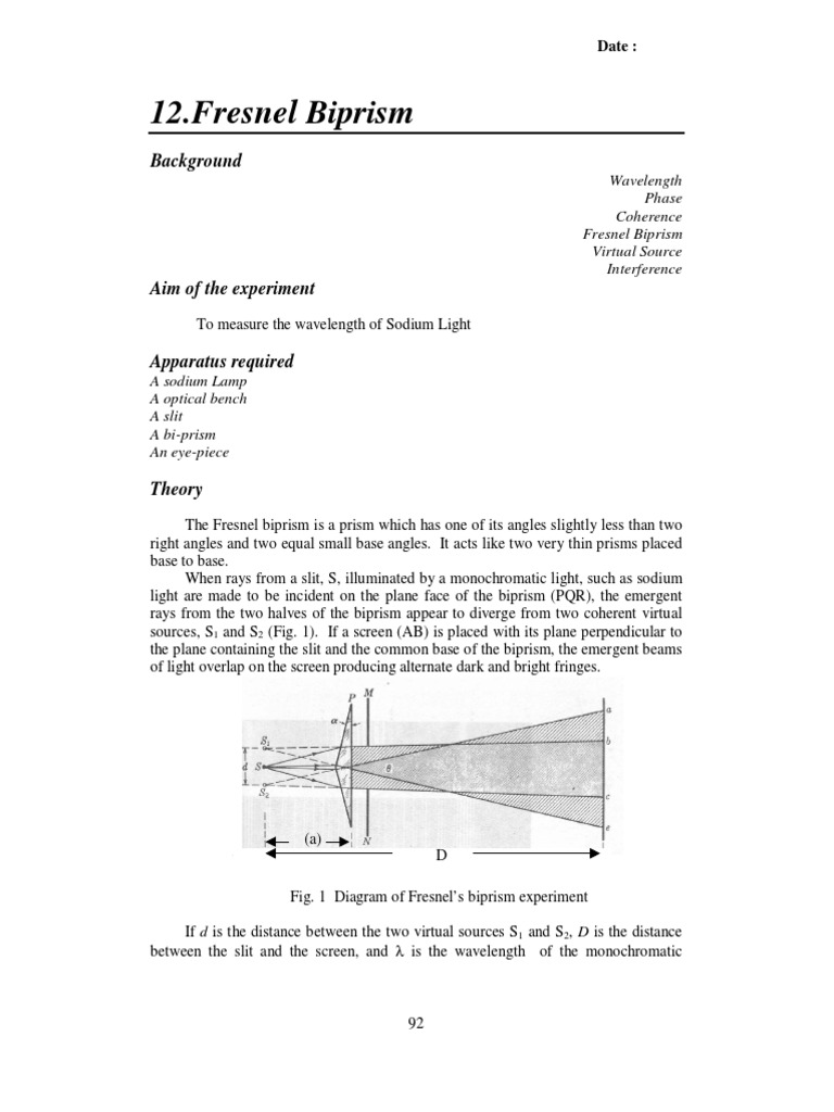 Wavelength Measurement Using Fresnel Biprism | PDF