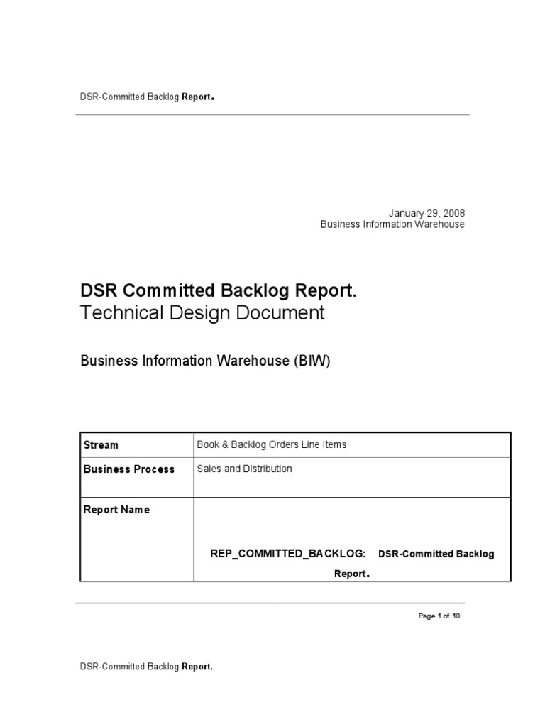 DSR-Committed Backlog Report | PDF | Business (General) | Business