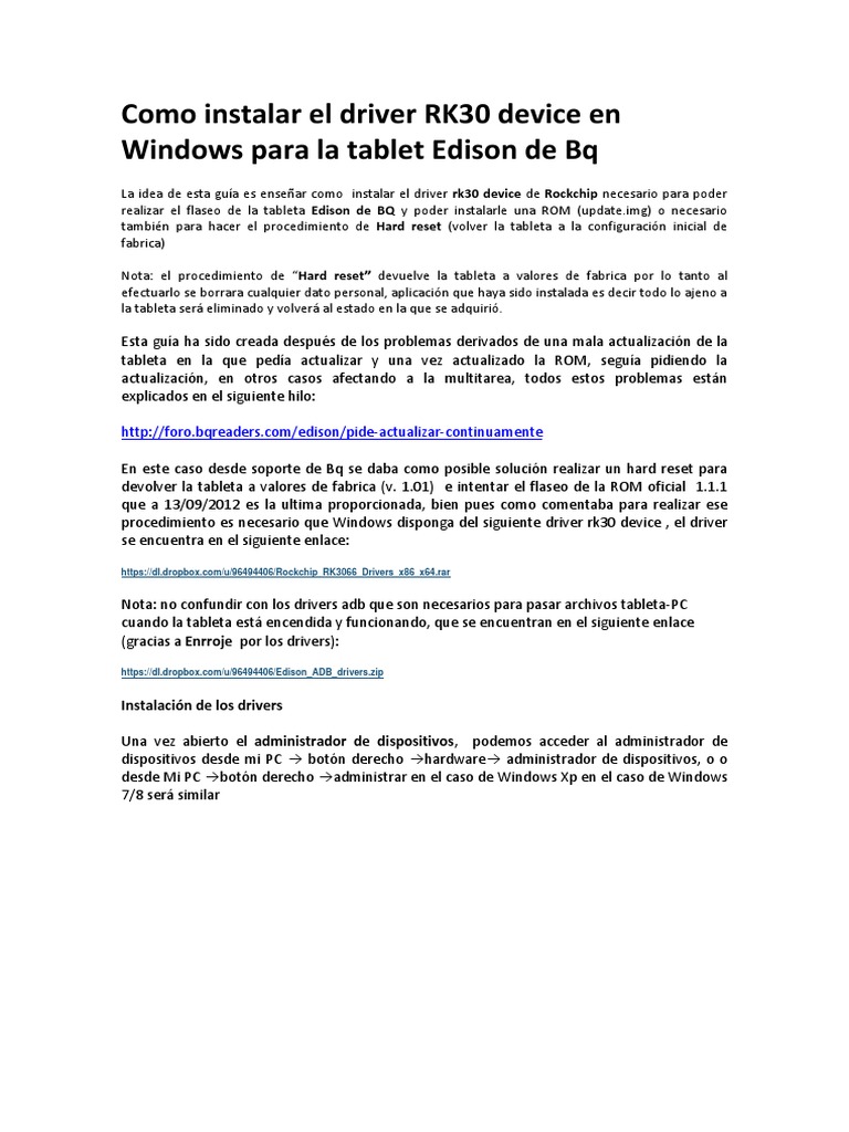 Como Instalar El Driver RK30 Device en Windows | Descargar gratis PDF | Memoria de sólo lectura ...