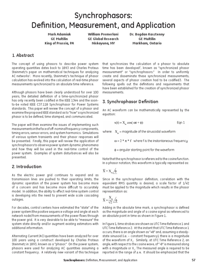 Synchrophasors: Definitions, Measurement and Application | PDF | Network Switch | Electrical ...