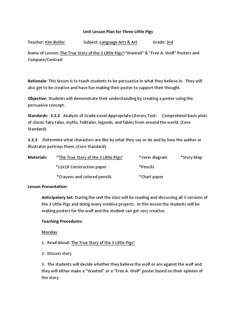 lp1 The True Story of The 3 Little Pigs | PDF | Fable | Lesson Plan