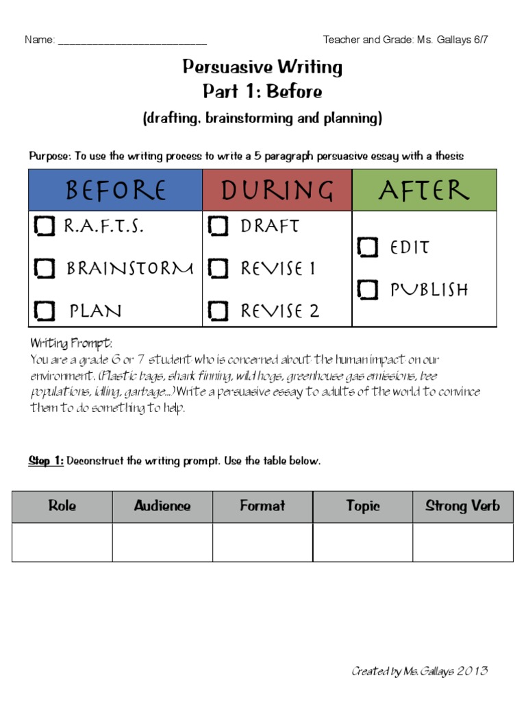 Persuasive Writing Planning Sheet | PDF