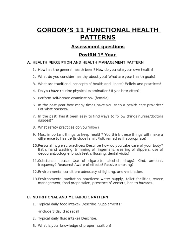 Gordon S 11 Functional Health Patterns | PDF | Perception | Health Sciences
