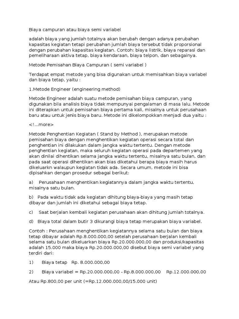 Biaya Campuran Atau Biaya Semi Variabel | PDF