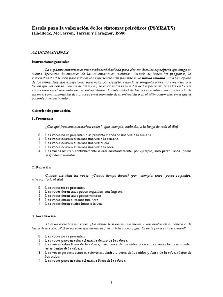 Escala para Valoración de los Síntomas Psicóticos (Psychotic Symptom ...