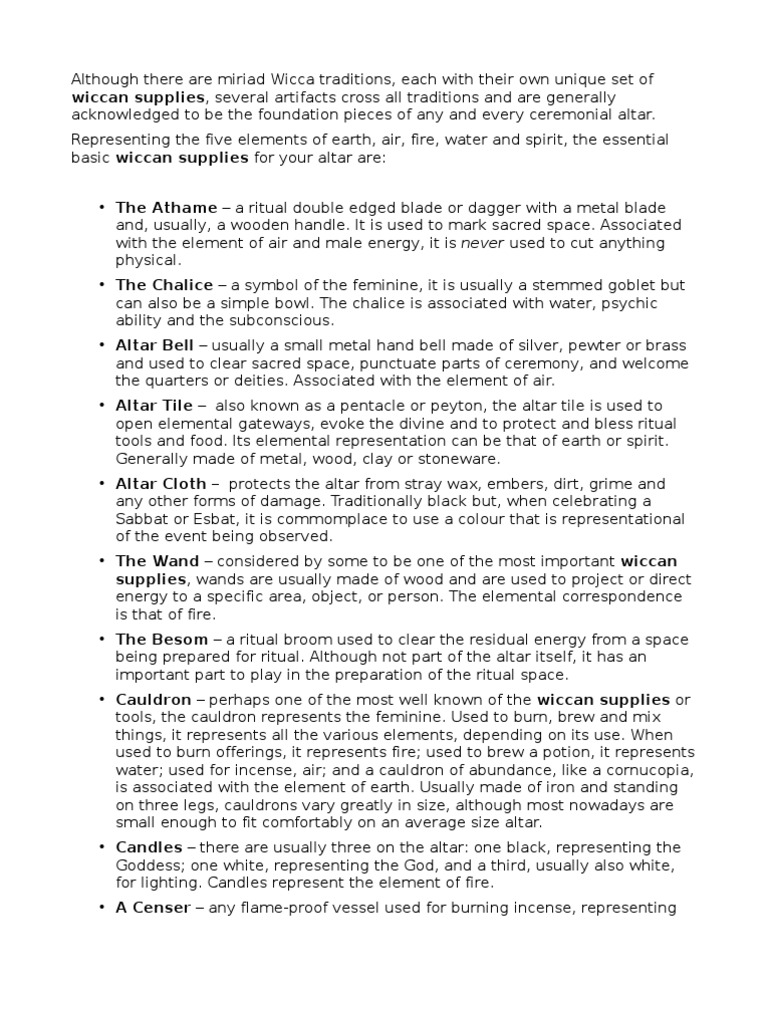 Essential Wiccan Supplies - Altar Tools | PDF | Wicca | Religious ...