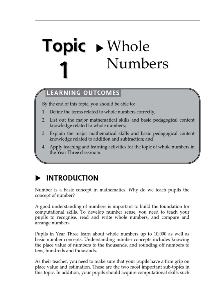 Topic 1 Whole Numbers | PDF | Subtraction | Numbers