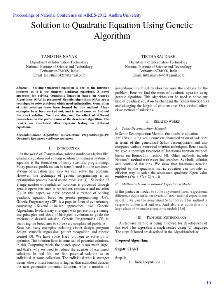 1306 4622 | PDF | Genetic Algorithm | Quadratic Equation