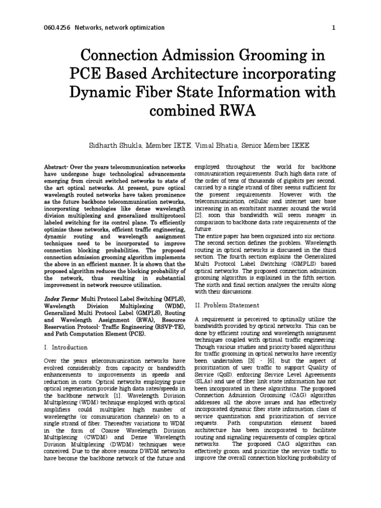Connection Admission Grooming in PCE Based Architecture Incorporating ...