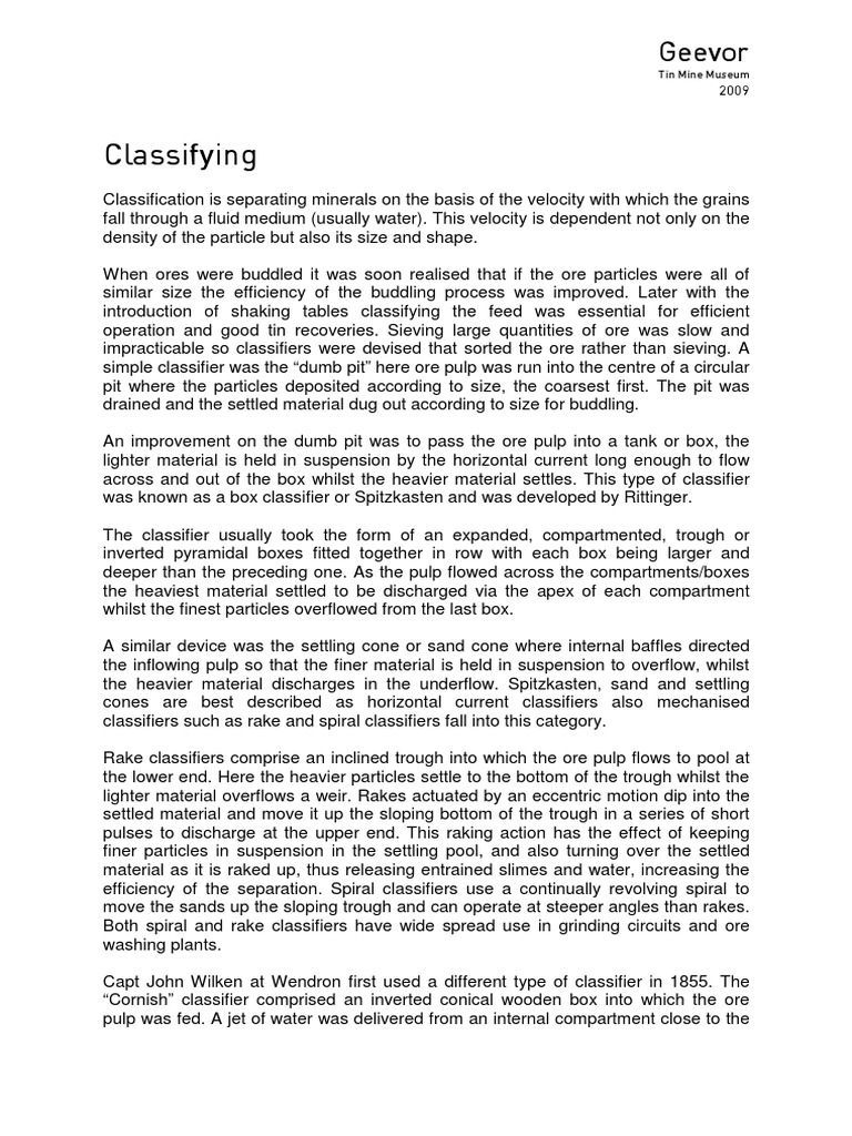 Classification in Mineral Processing | PDF | Mechanical Engineering ...