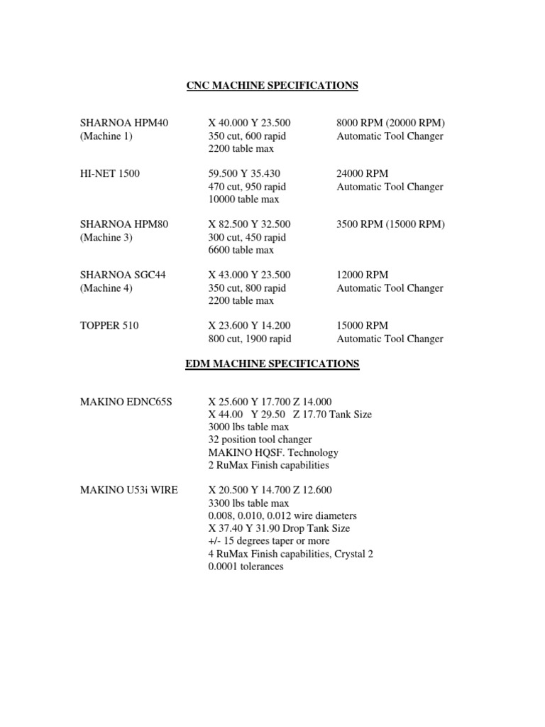 CNC Machine Specifications | PDF