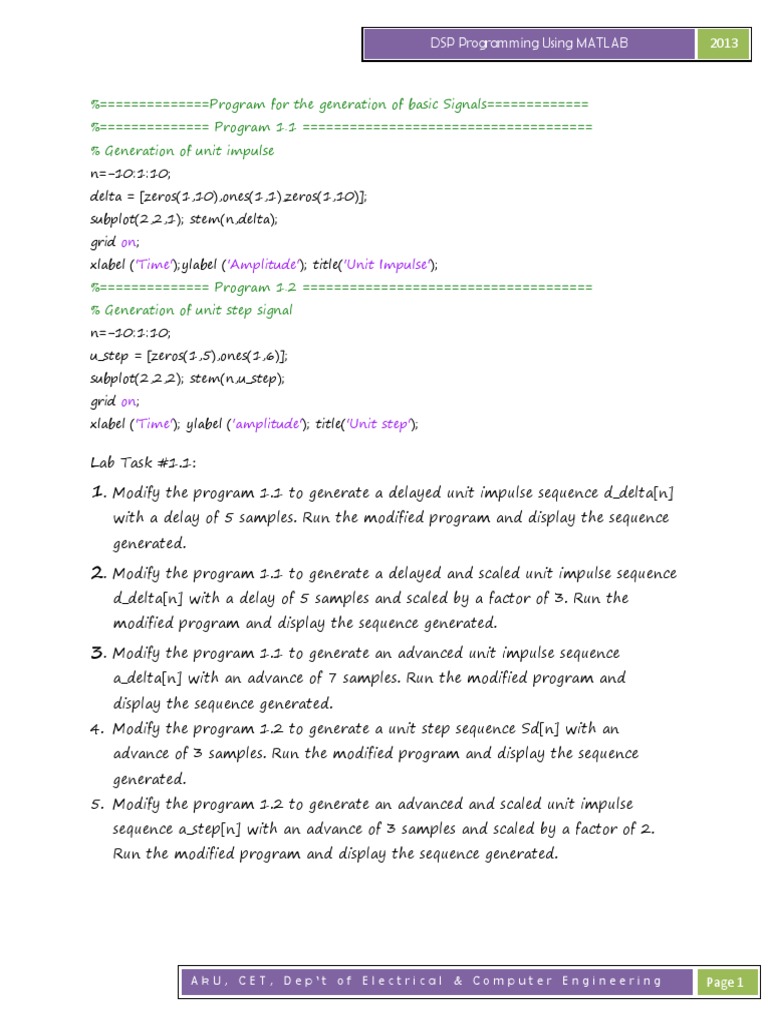 Digital Signal Processing Matlab Program | PDF | Digital Signal ...