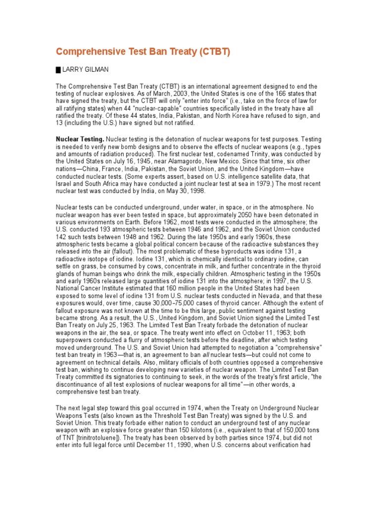 Comprehensive Test Ban Treaty | PDF