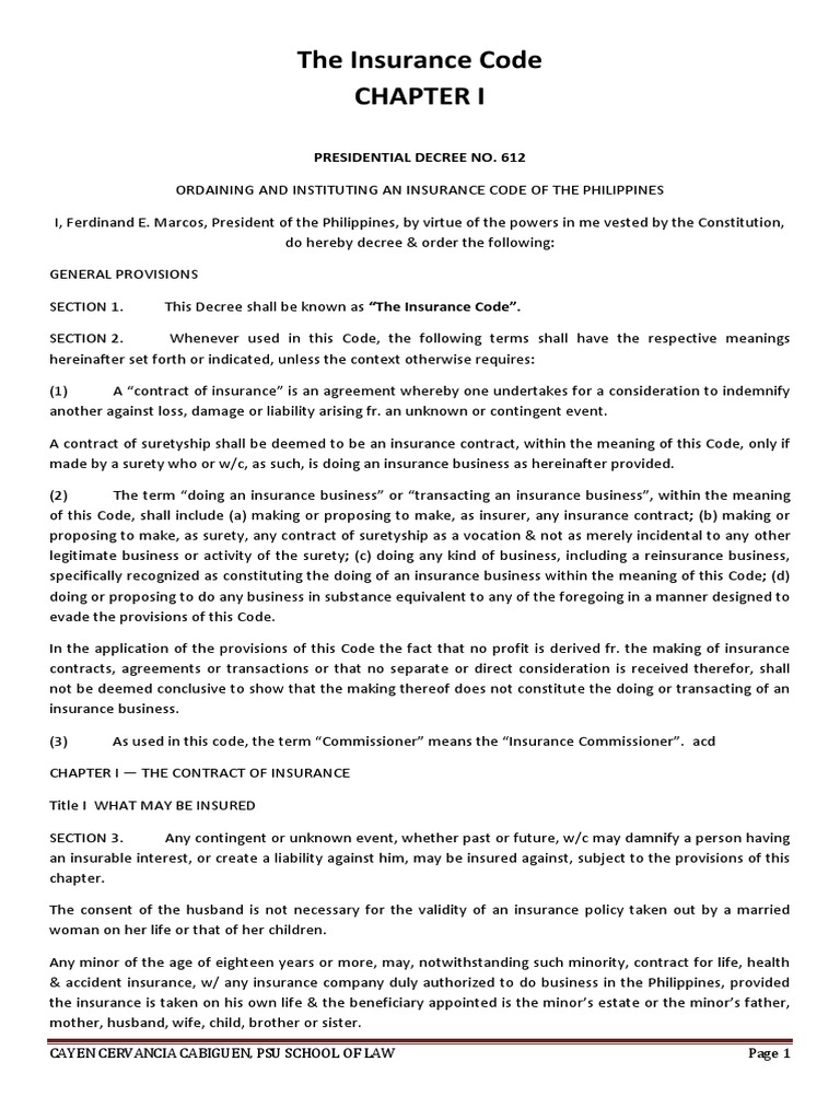 The Insurance Code - CODAL | PDF | Reinsurance | Insurance