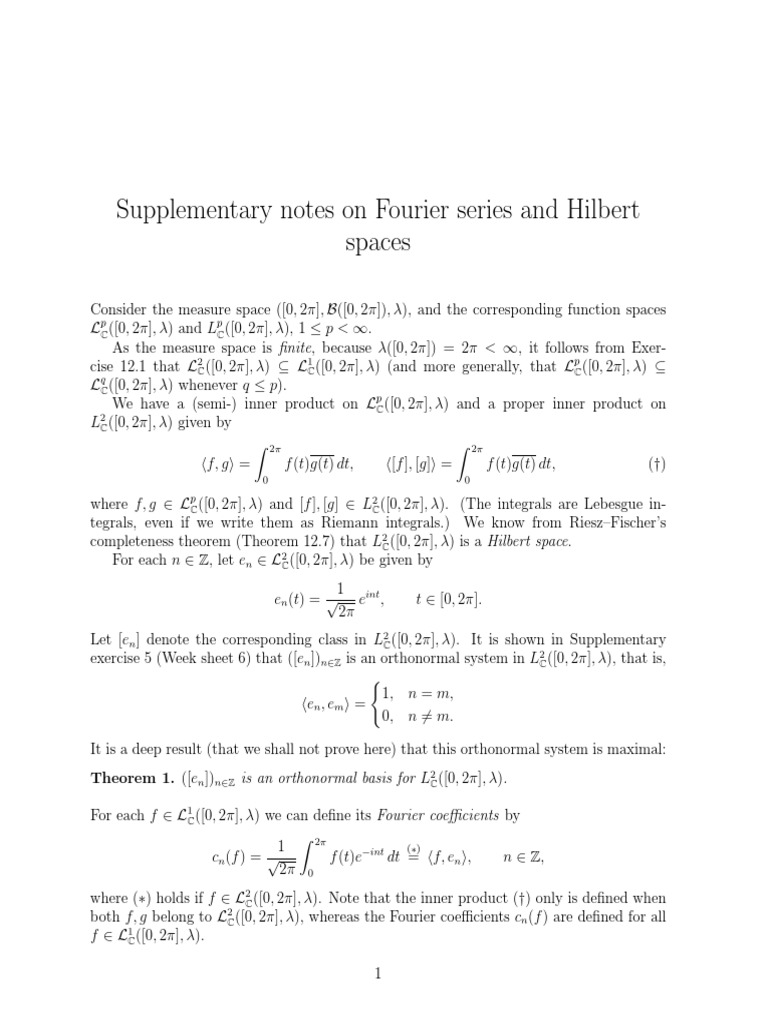 Supplementary Notes On Fourier Series And Hilbert Spaces P C P C 2 C 1 C P C Q C P C 2 C 2π 2π