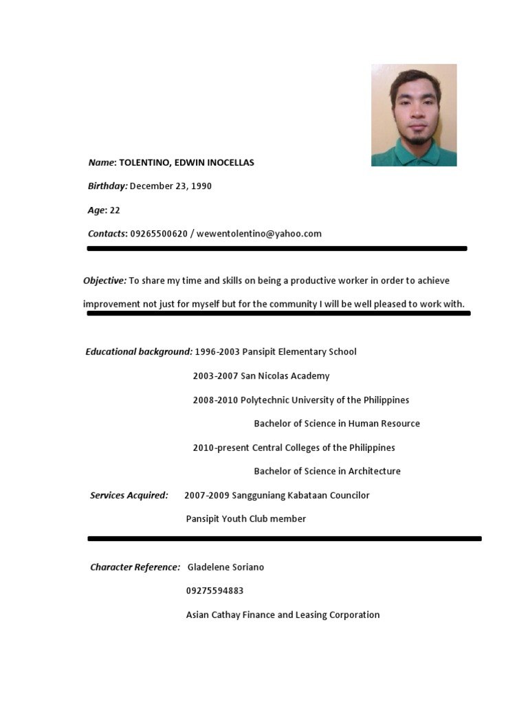 Edwin Tolentino's Resume and Objectives | PDF