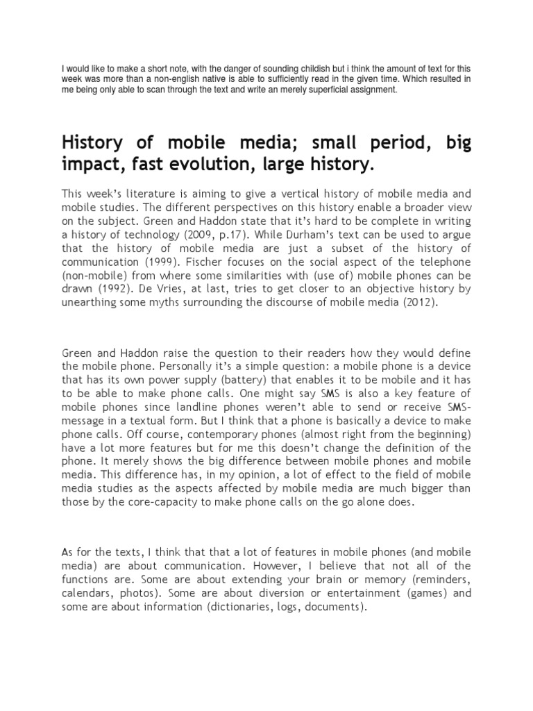 History of Mobile Media Small Period, Big Impact, Fast Evolution, Large ...