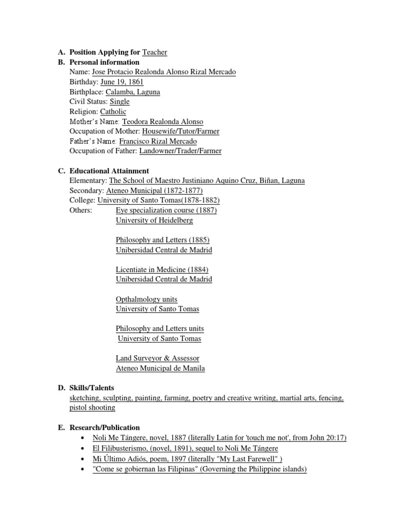Jose Rizal Resume | PDF